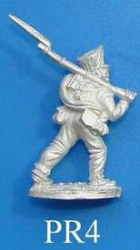 PR4 Marching, musket resting on right shoulder. Wears regulation pack ...