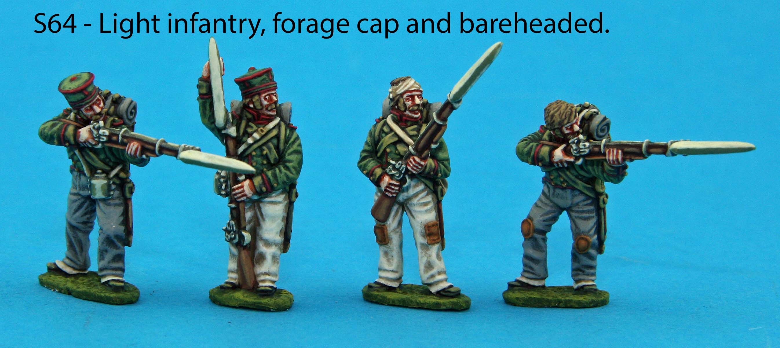 S64 - Four Saxon Light Infantry figures. Forage and bareheaded pack ...